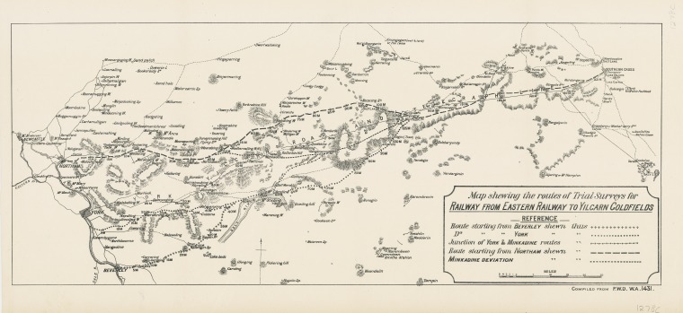 Map shewing the routes of trial surveys for railway from Eastern ...