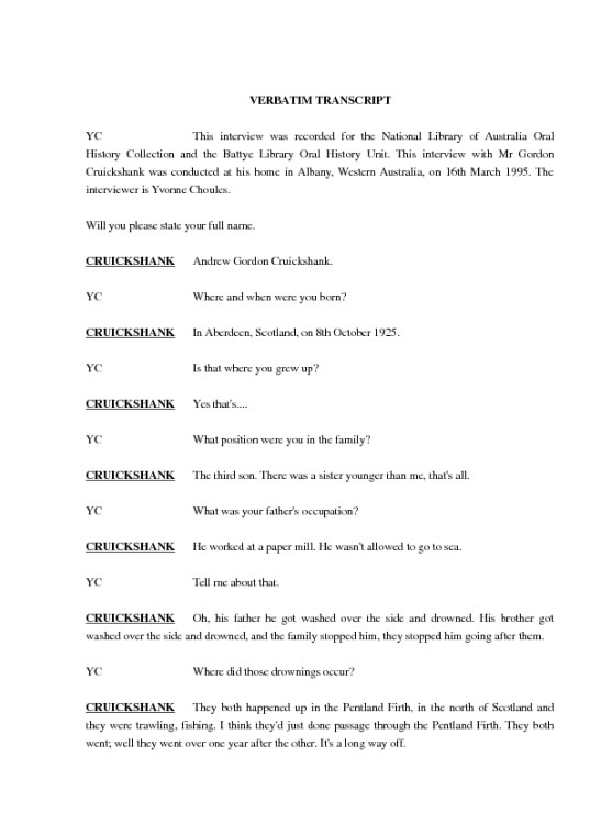 Interview with Andrew Gordon Cruickshank whaler / by Yvonne Choules ...