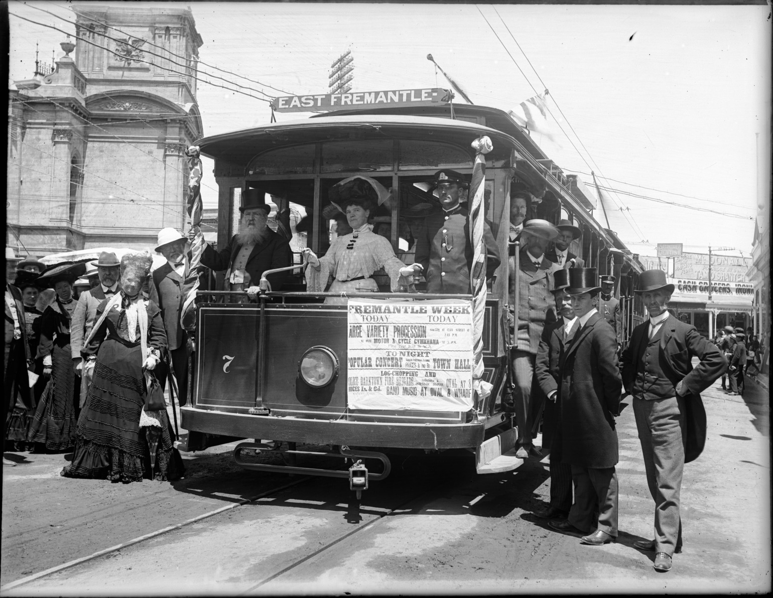 Mrs Mary Samson drives the first tram at the opening of the Fremantle ...