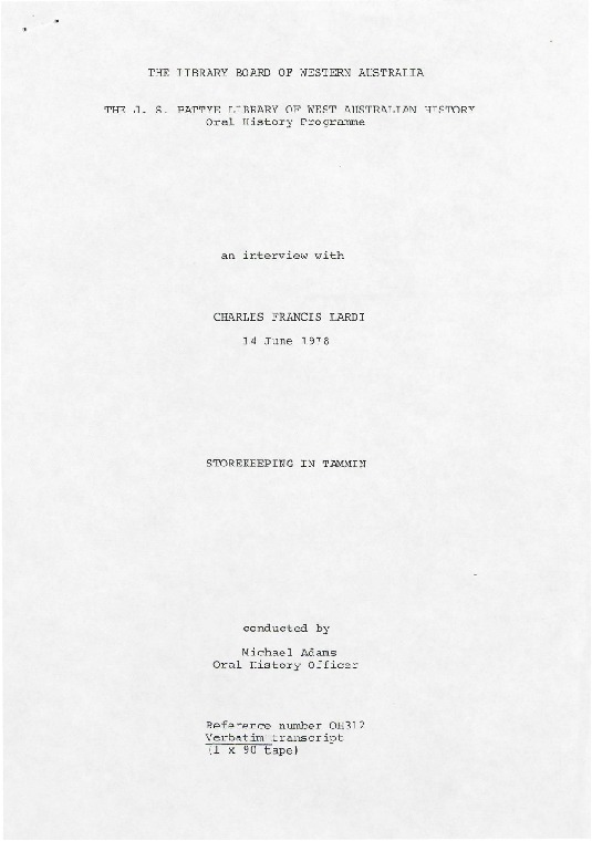 Transcript Verbatim Interview with Charles Lardi / by M. Adams - State ...