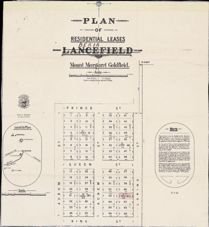Plan of residential leases, Beria, Mount Margaret Goldfield - JPG 135.3 KB