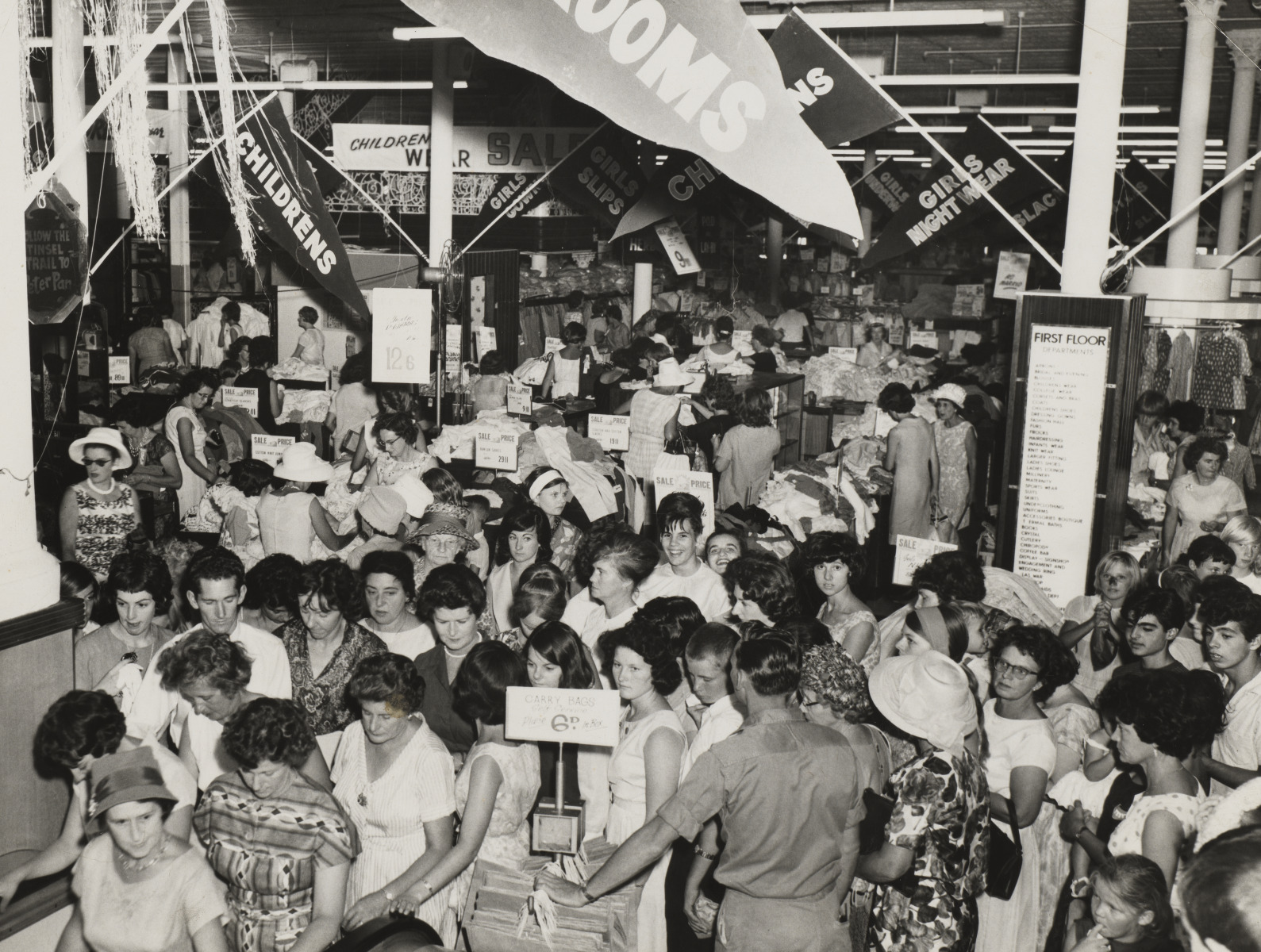 Sale day crowds in the Clothing Department of Boans, Perth, 25 January ...