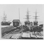 Rockingham jetty showing timber being loaded on ships