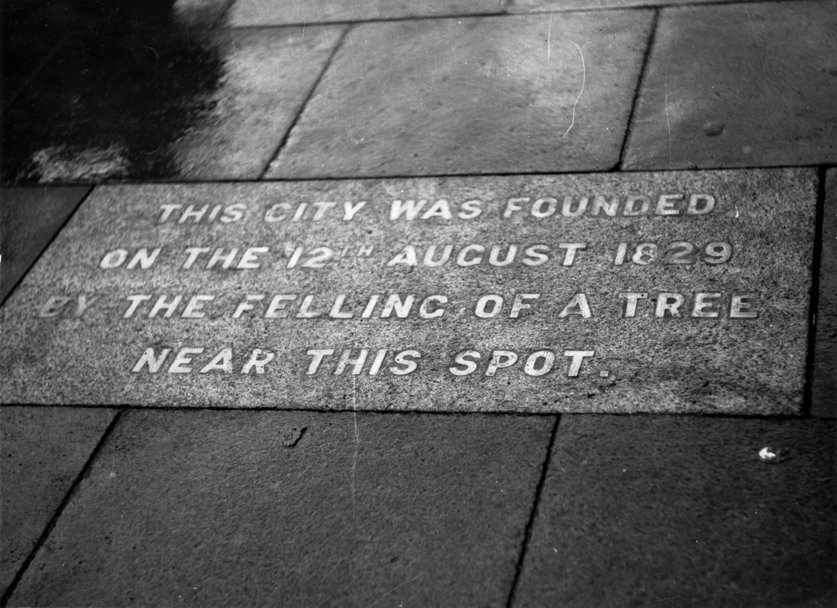 Pavement plaque in Barrack Street to commemorate the founding of Perth ...