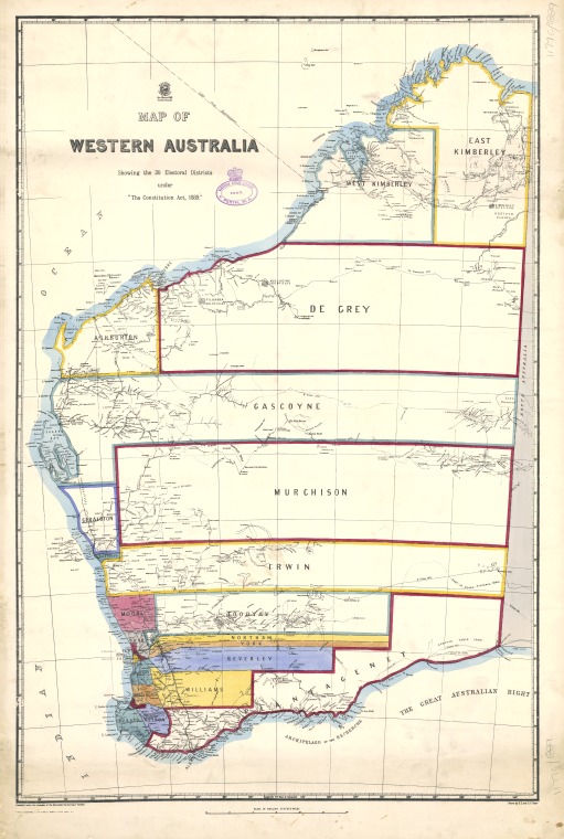 Map of Western Australia showing the 30 electoral districts under "The ...