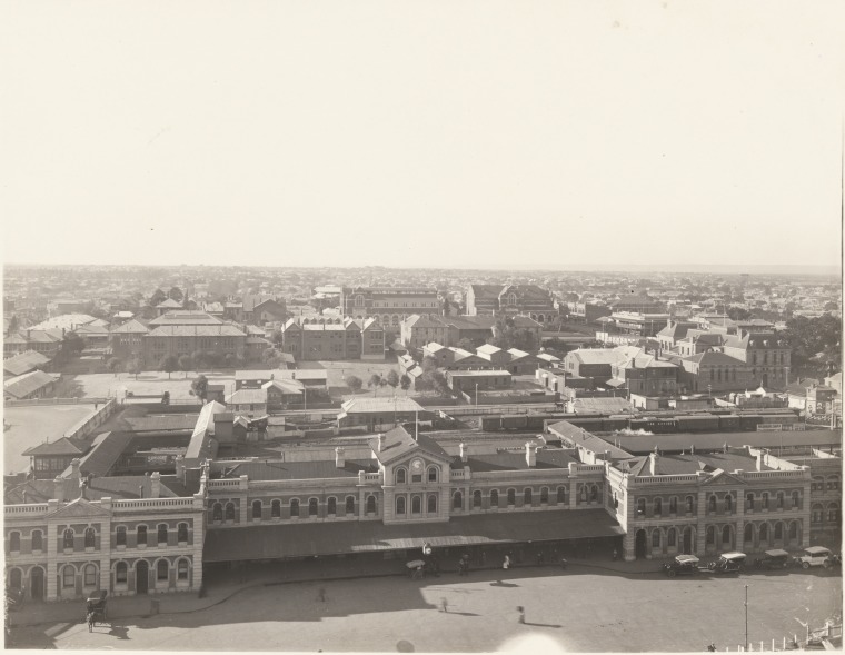 Views over Perth Railway Station and northern Perth City from the ...