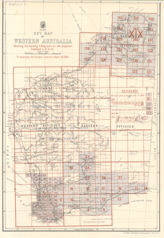 Key map of Western Australia showing the working lithographs on new ...