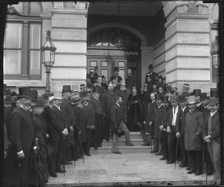 Opening of Post and Telegraphs Office (later the Treasury Buildings) in ...