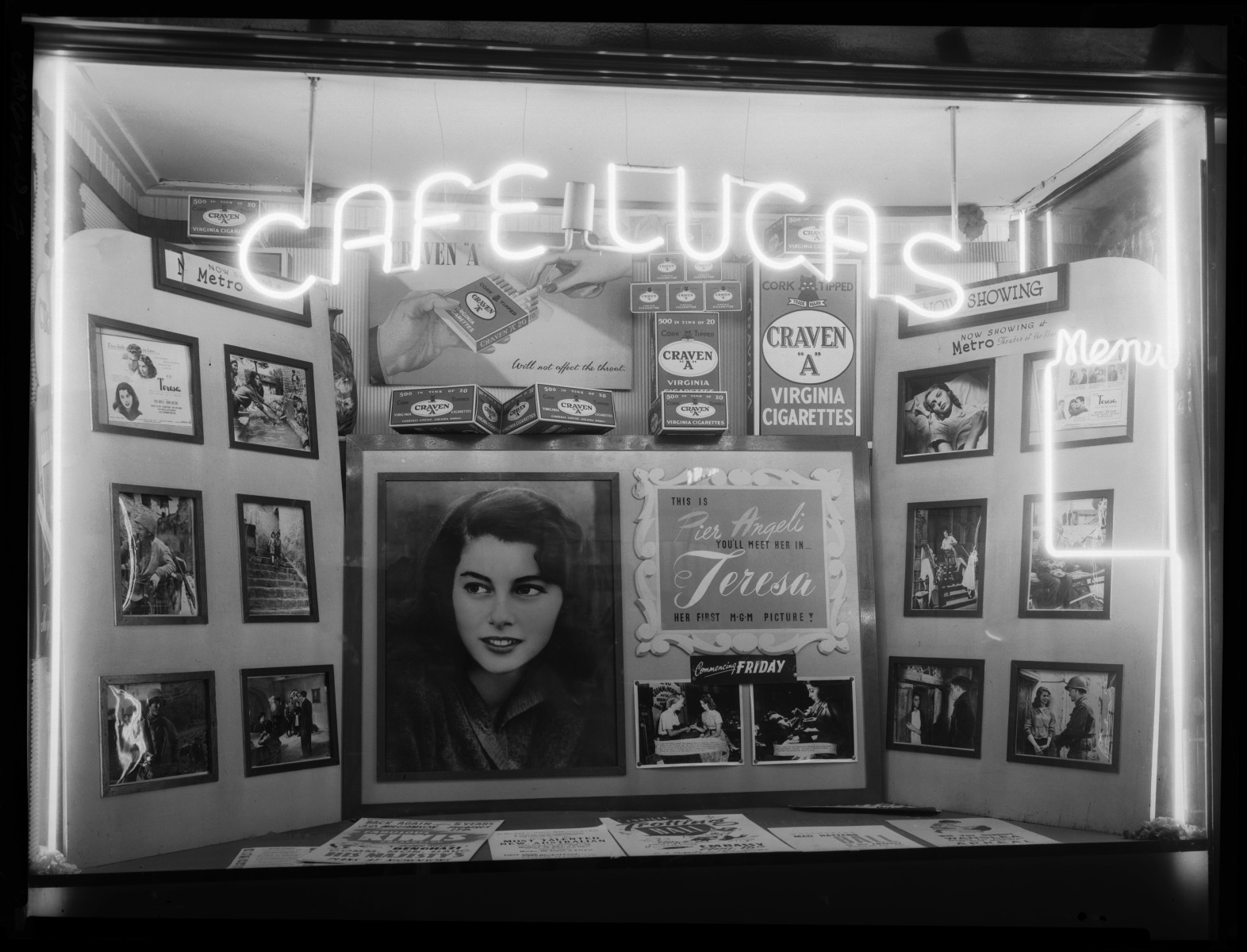 Window display of the stars and scenes from the movie 'Theresa' in Cafe ...