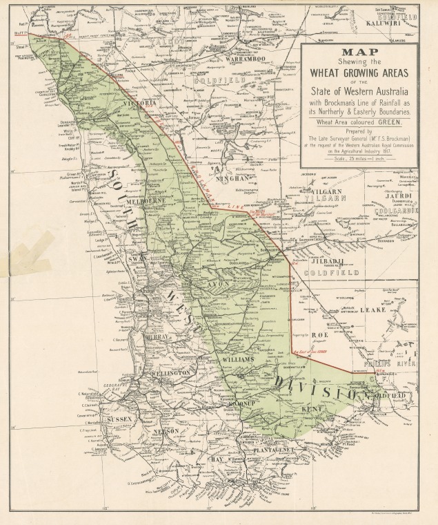 Map shewing the wheat growing areas of the State of Western Australia ...