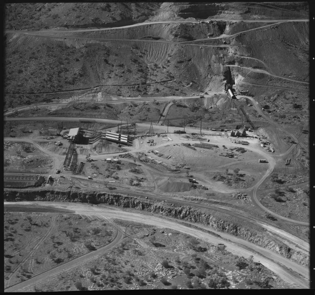 Aerial photographs of the construction of the iron mine at Mt Tom Price ...