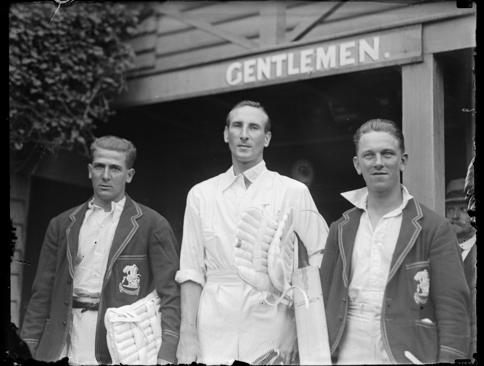 H. Larwood (left), D. Jardine and M. Leyland, Marylebone Cricket Club ...