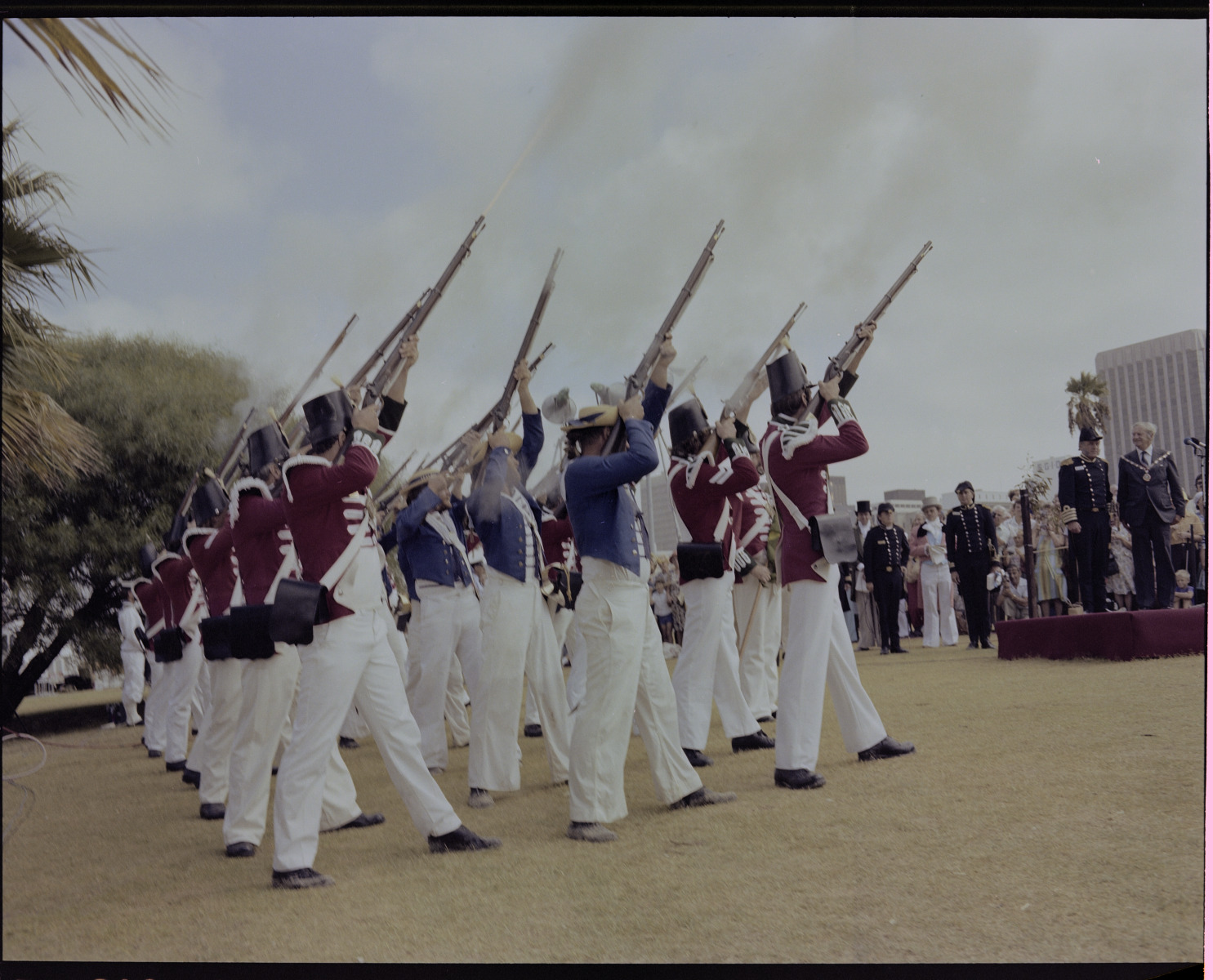 Prince Charles views a re-enactment of the landing of Captain James ...