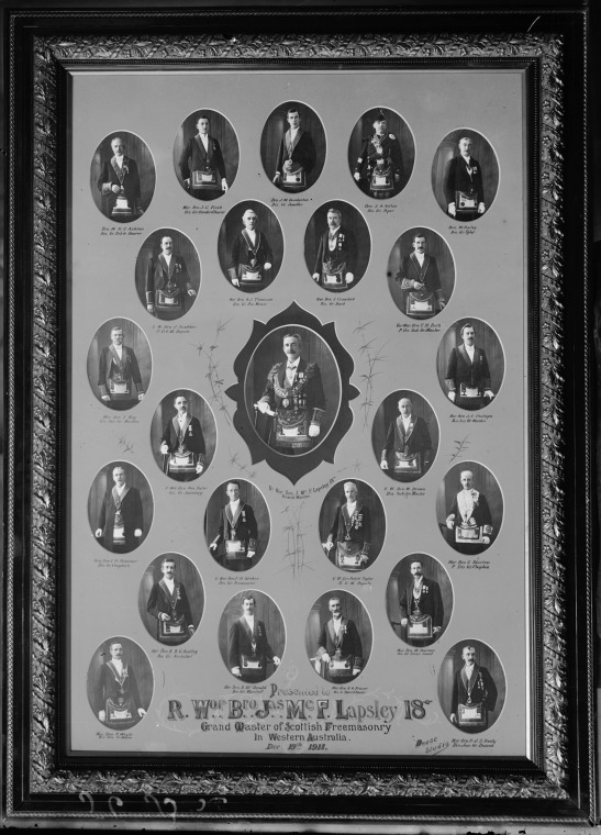Montage of portraits of Western Australian Freemasons presented to J. M ...