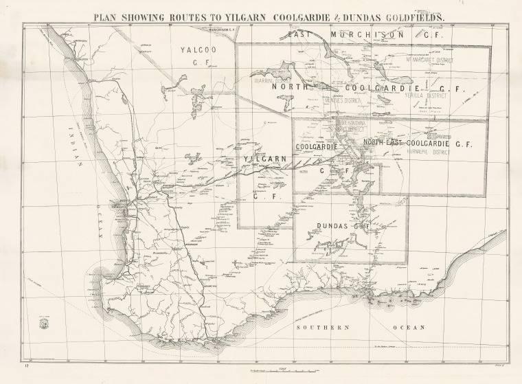 Plan showing routes to Yilgarn, Coolgardie & Dundas goldfields - JPG ...