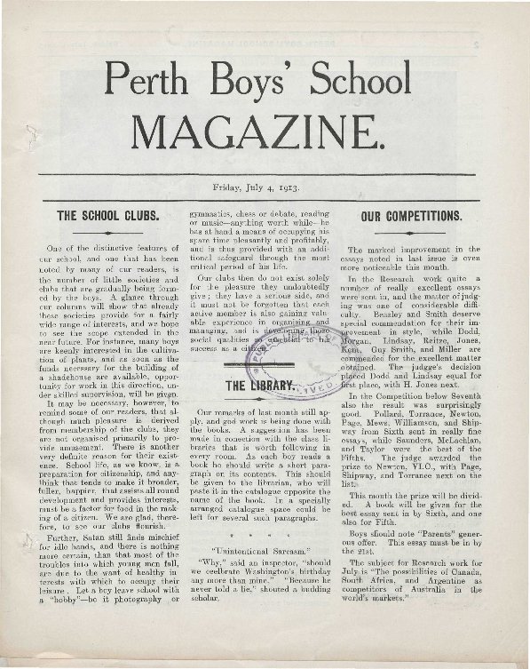 Perth Boys' School magazine 1913 - PDF 5.0 MB