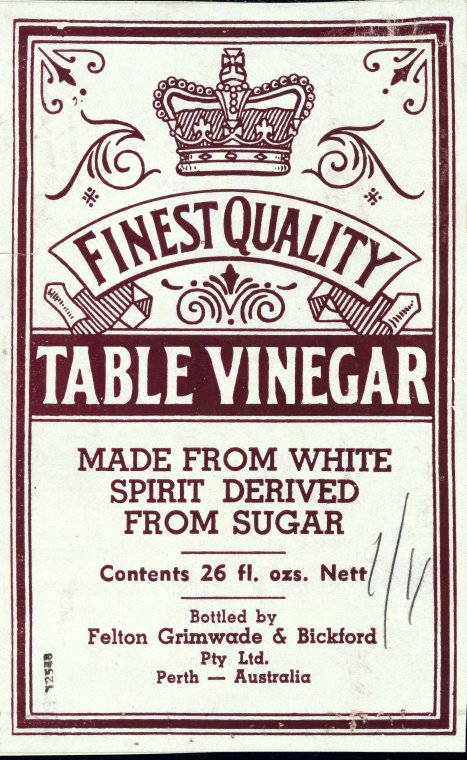 [Felton Grimwade & Bickford drink and vinegar labels] - JPG 106.8 KB