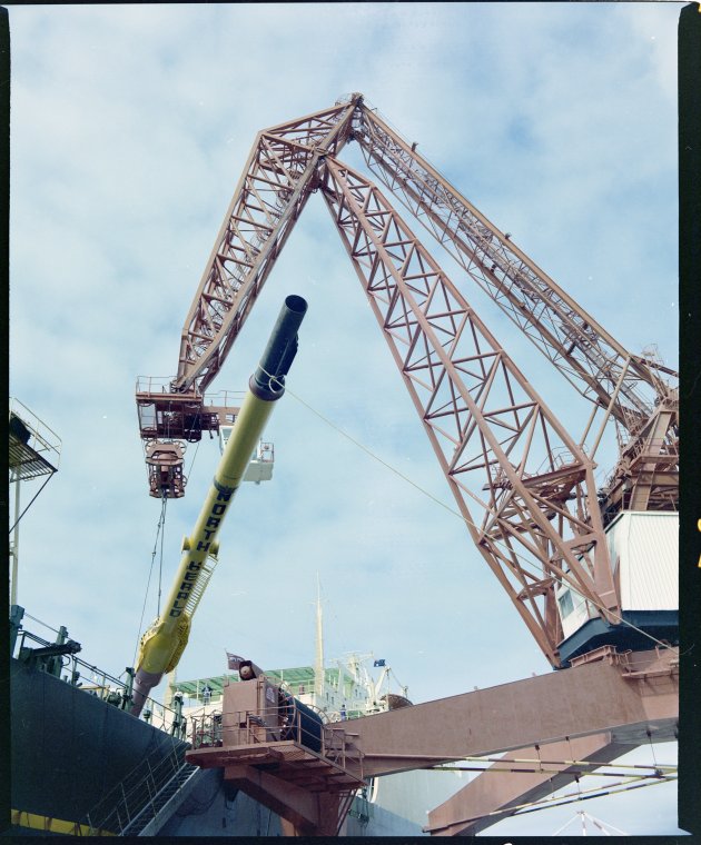 Loading drilling equipment for the North Herald oil well at Fremantle ...