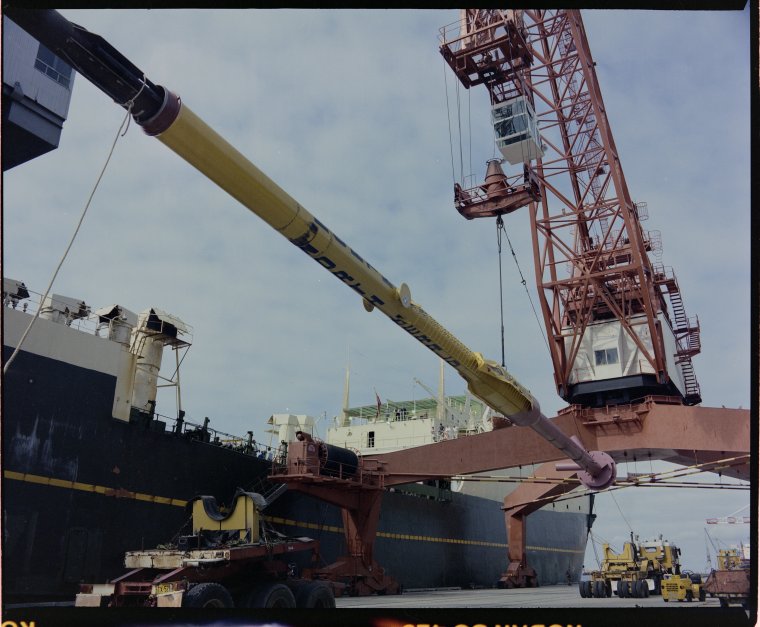 Loading drilling equipment for the North Herald oil well at Fremantle ...