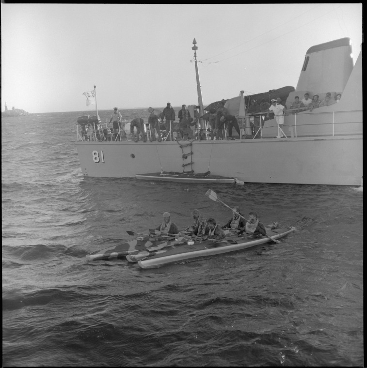 SAS canoeing to Rottnest Island from HMAS Acute (P81), February 1970 ...