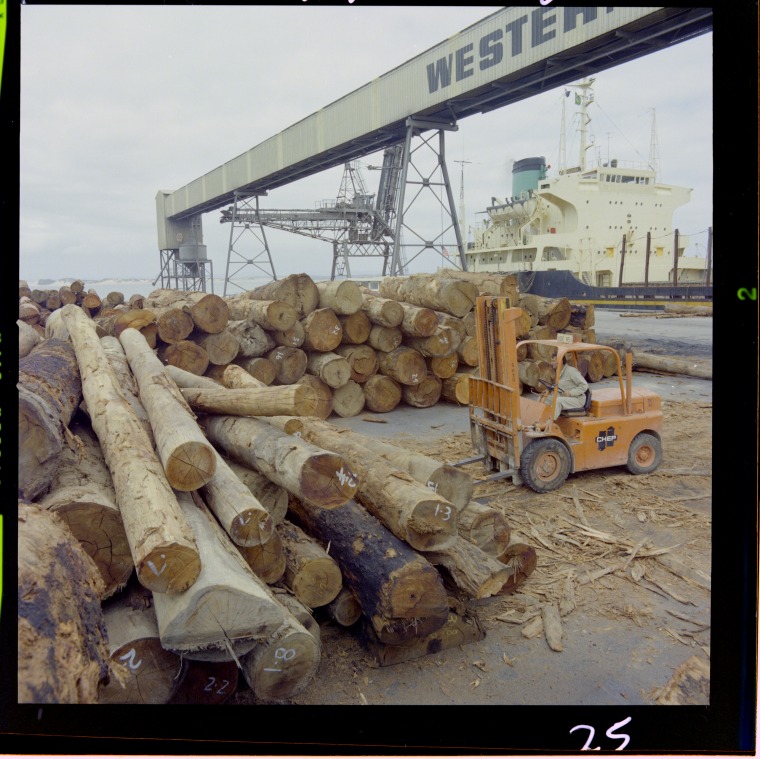 Loading logs onto the Georgiana at Bunbury for export to Japan, 1 ...