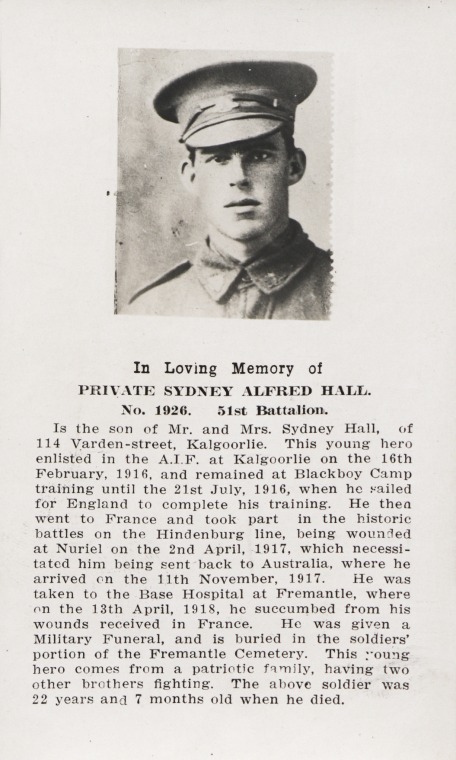 In loving memory of Private Sydney Alfred Hall - JPG 97.6 KB