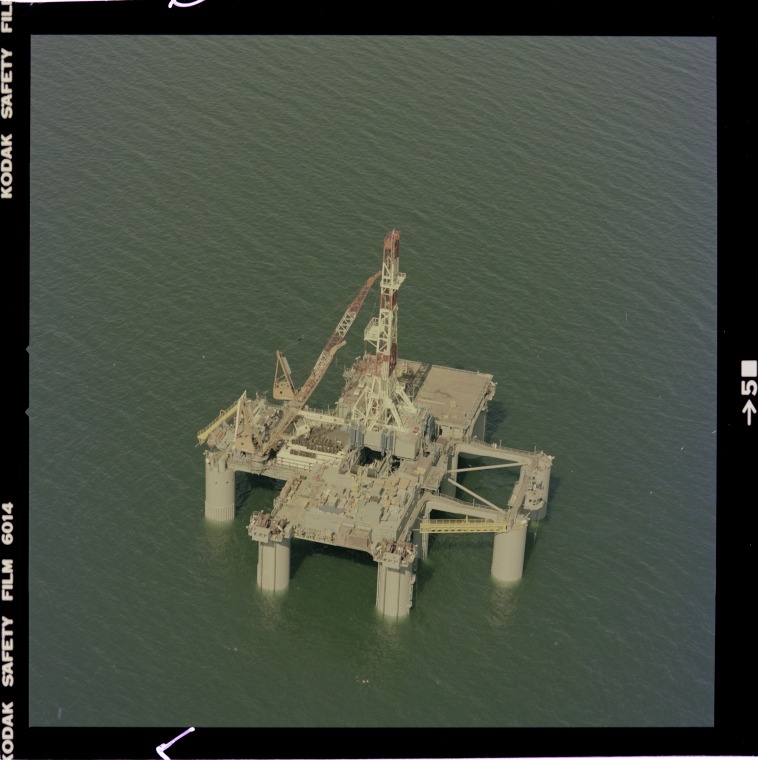 Aerial photographs of the semi submersible oil rig Ocean Endeavour ...