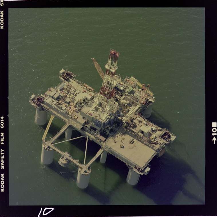 Aerial photographs of the semi submersible oil rig Ocean Endeavour ...