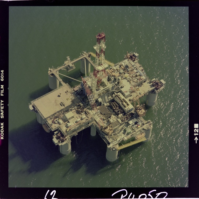 Aerial photographs of the semi submersible oil rig Ocean Endeavour ...
