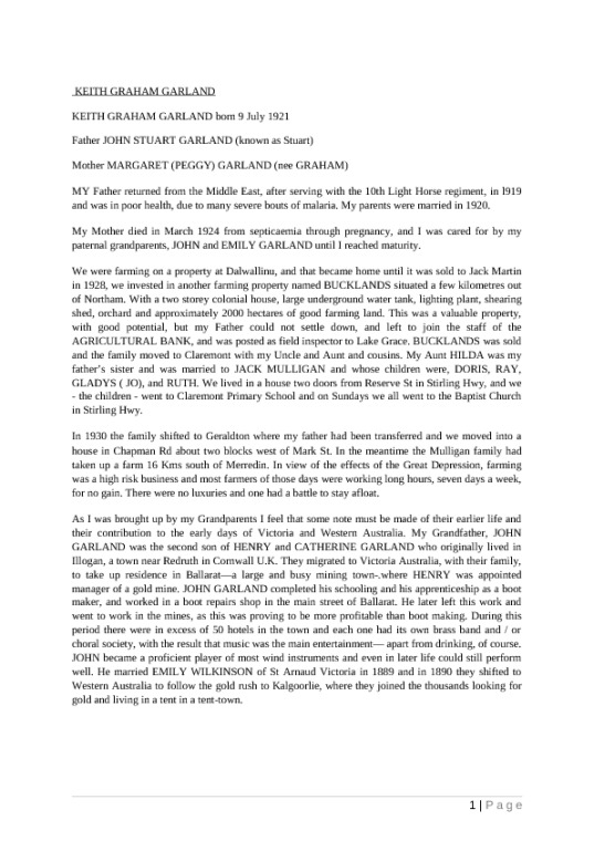 Memoir of Keith Graham Garland : - PDF 160.6 KB