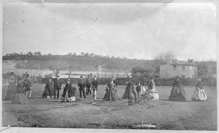 Playing croquet in the Public Gardens, Perth, July 1864 - JPG 102.6 KB