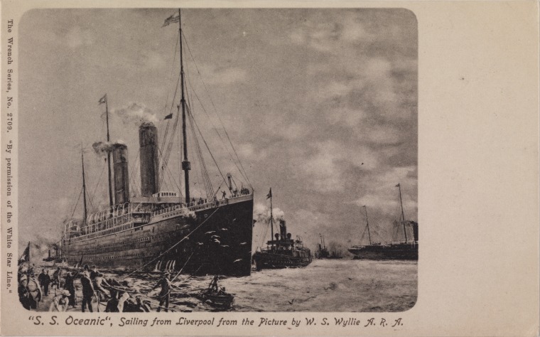 SS Oceanic, sailing from Liverpool from the picture by W S Wyllie, ARA ...
