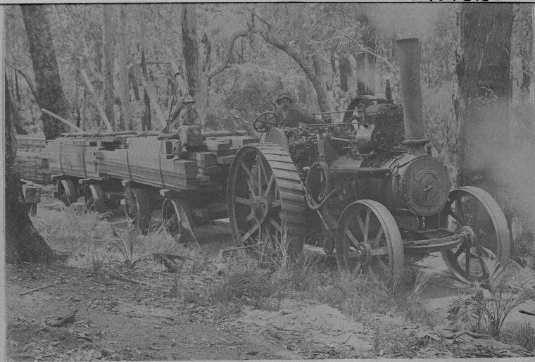 A tractor hauls timber out of the bush near Collie. - JPG 133.4 KB