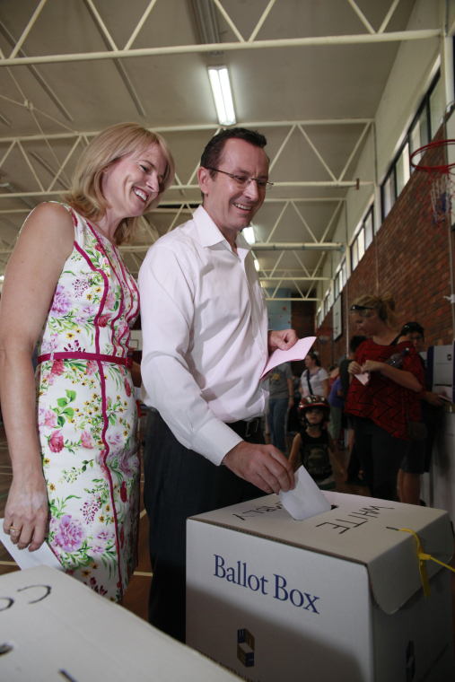 Labor Leader Mark McGowan and his wife Sarah vote at the Rockingham ...