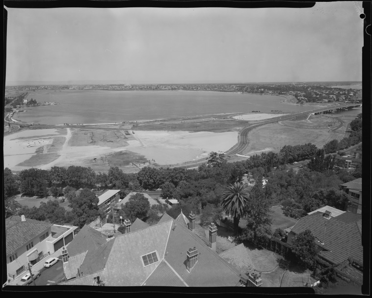Views over reclaimed land and the Narrows Bridge from Mount Street ...