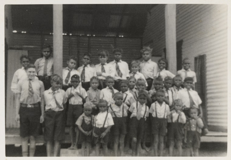 Graham Home boys with Albert Sopher, Mt Margaret Mission. - JPG 90.8 KB