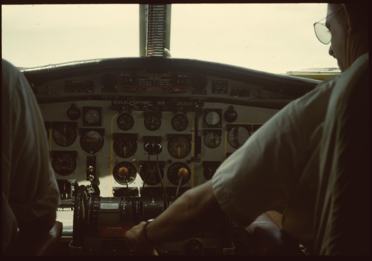 Capt. Colin Whyte and Capt. Reginald Adkins in the cockpit of a Fokker ...