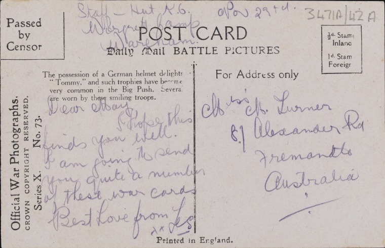 James Leslie Turner World War I postcards from 20 October 1916 to 4 ...