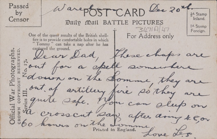 James Leslie Turner World War I postcards from 20 October 1916 to 4 ...