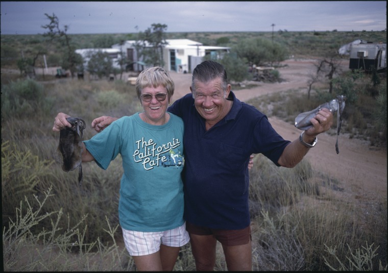Jo and Ray Wann after squid fishing from Sandalwood Peninsula, southern ...