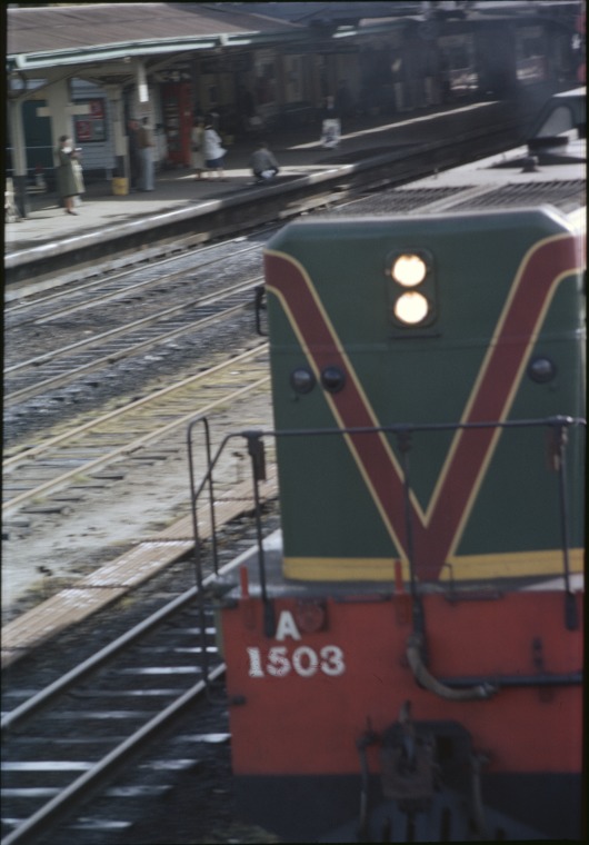 Westrail diesel locomotive A1503 and an AEC railcar at Perth Railway ...