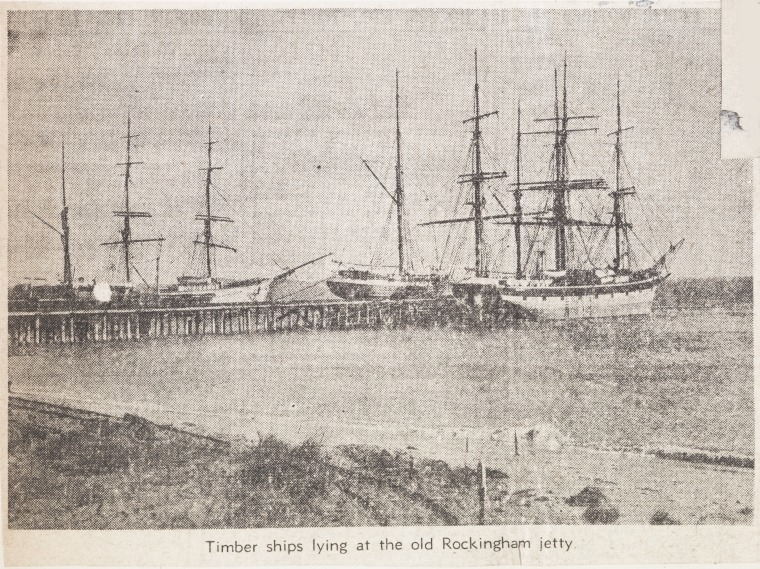 Timber ships lying at old Rockingham jetty. - JPG 205.0 KB