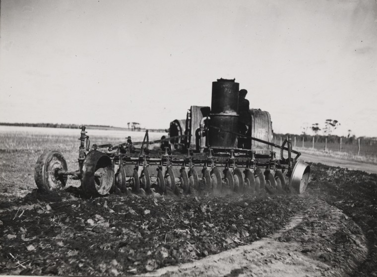 Tractor fitted with gas producer pulling a furrow plough, Kulja. - JPG ...
