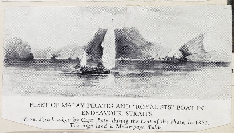 Fleet of Malay pirates and Royalists boats in Endeavour Straits. - JPG ...