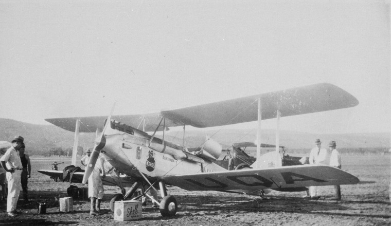 Aviator C.W.A. Scott prepares to fly DH.60M Moth VH-UQA "Kathleen" from ...