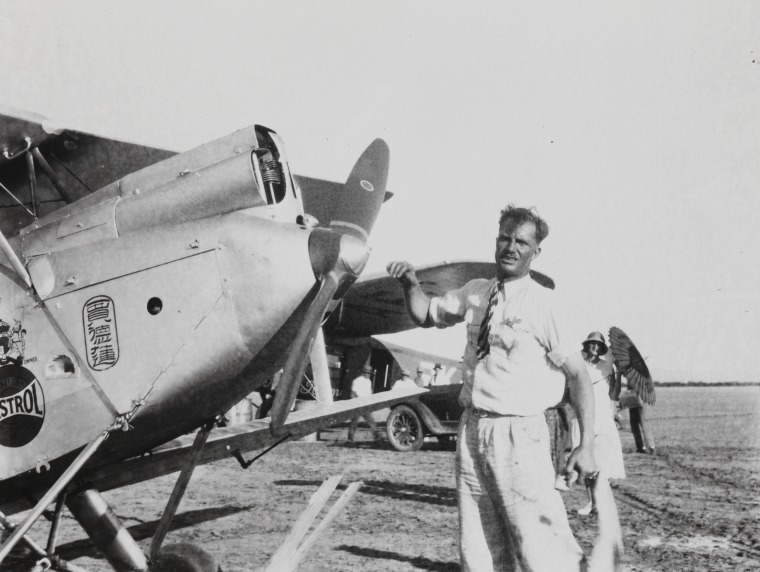 Aviator C.W.A. Scott prepares to fly DH.60M Moth VH-UQA "Kathleen" from ...