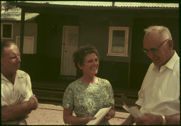 Stan Fuller, Elsie Gare and W. Webb in front of the Friend's Centre at ...