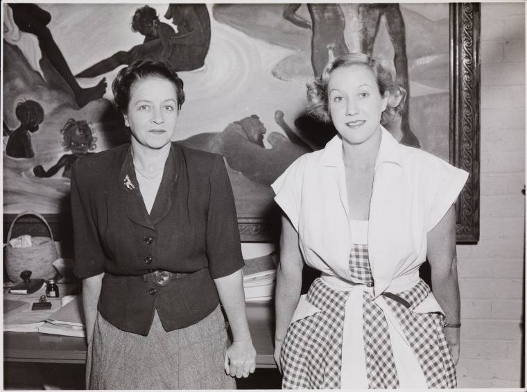 Mary Durack Miller and Elizabeth Durack in Elizabeth's home with one of ...