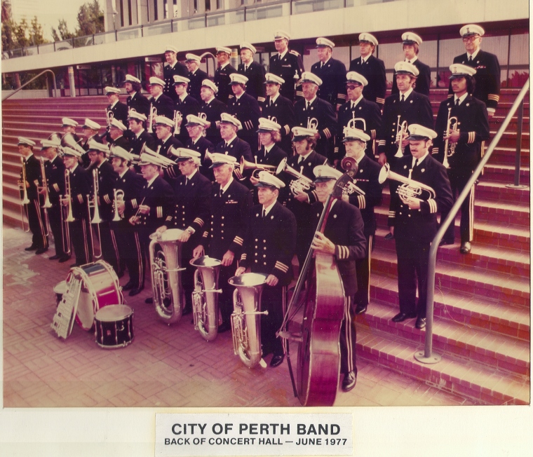 City of Perth Band at the back of the Perth Concert Hall, June 1977 ...