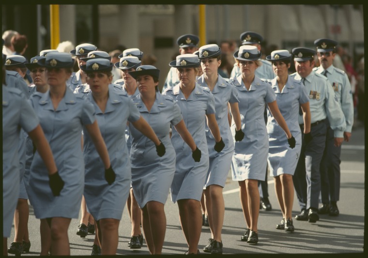 Female naval personnel march in the Perth Anzac Day parade. - JPG 97.0 KB